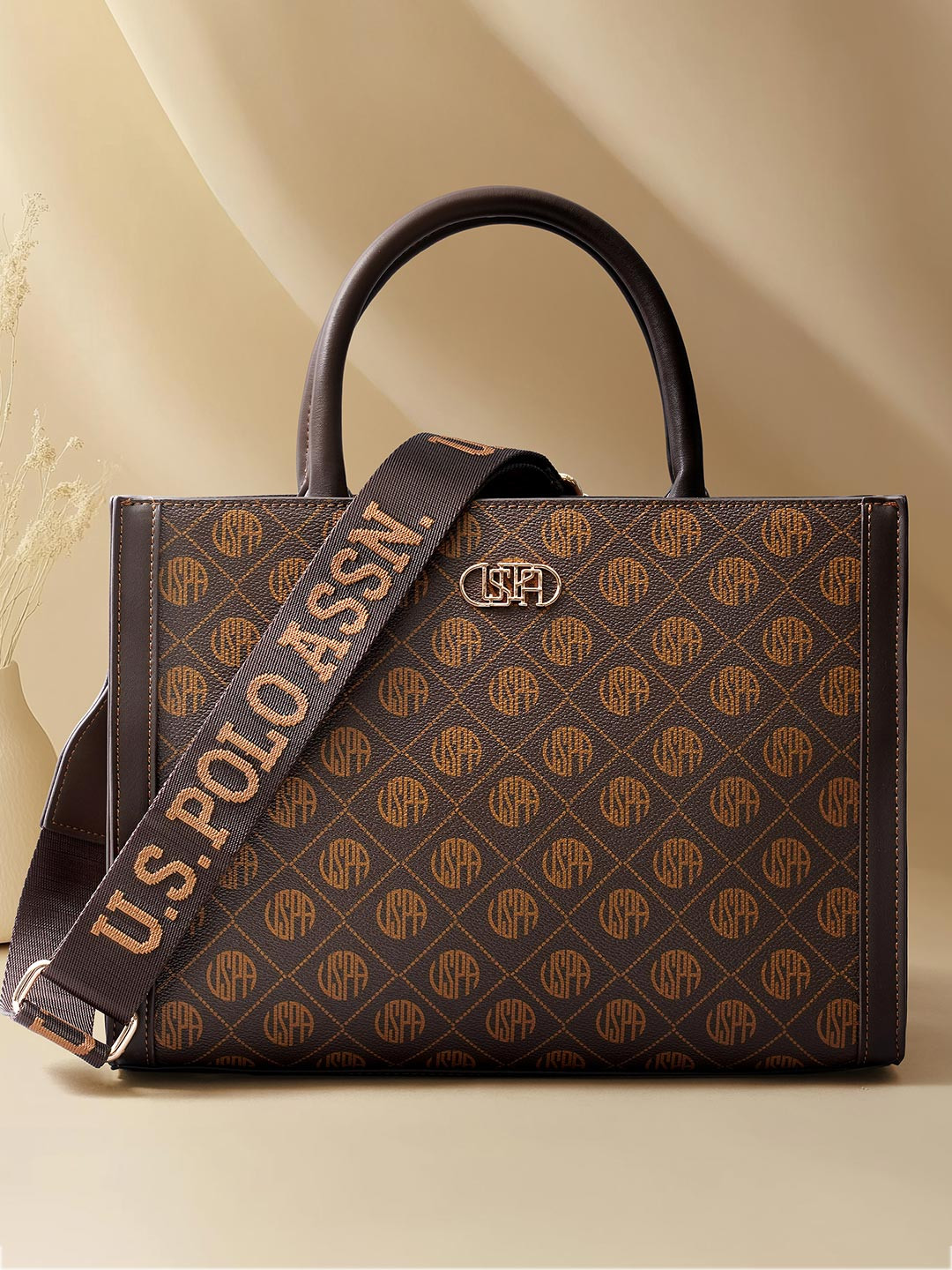 Buy U.S. Polo Assn. Women Typography Printed Structured Handheld Bag ...