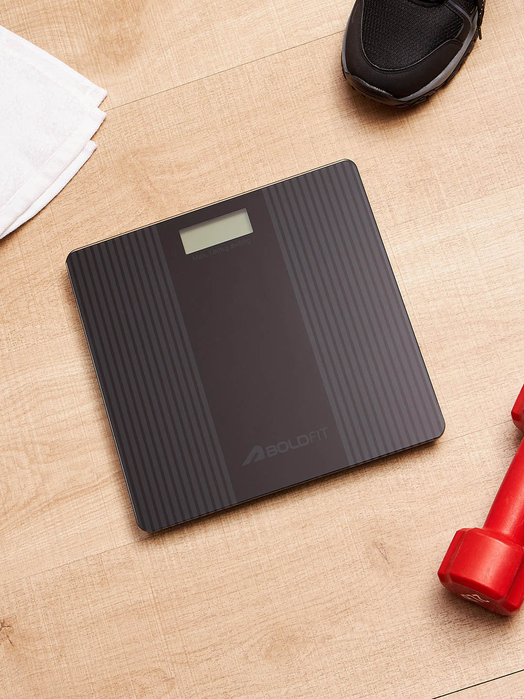 Buy BOLDFIT Nexus Black & Grey Striped Tempered Glass Weighing Scale ...