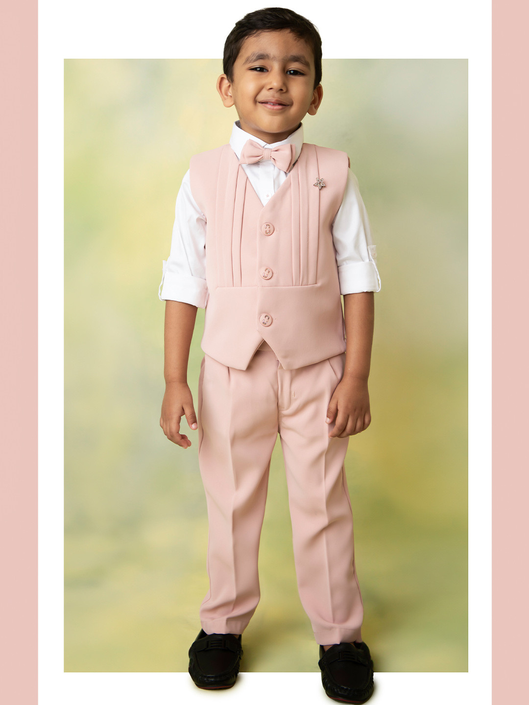 Buy LITTLE COLLARS Boys Self Design Collarless Single Breasted 4 Pieces ...