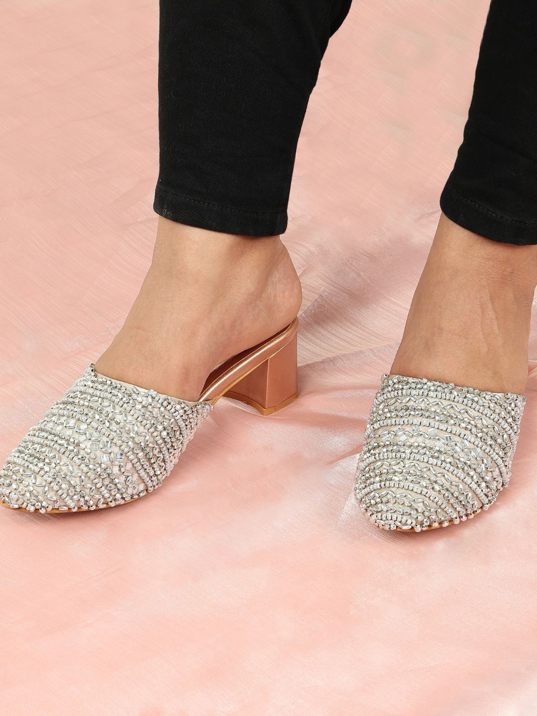 Buy Nysah Embellished Leather Ethnic Comfort Mules With Block Heel ...