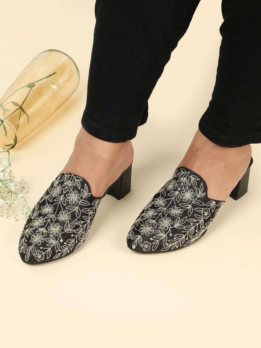 Buy Nysah Embellished Leather Block Heel Mules - Heels for Women ...