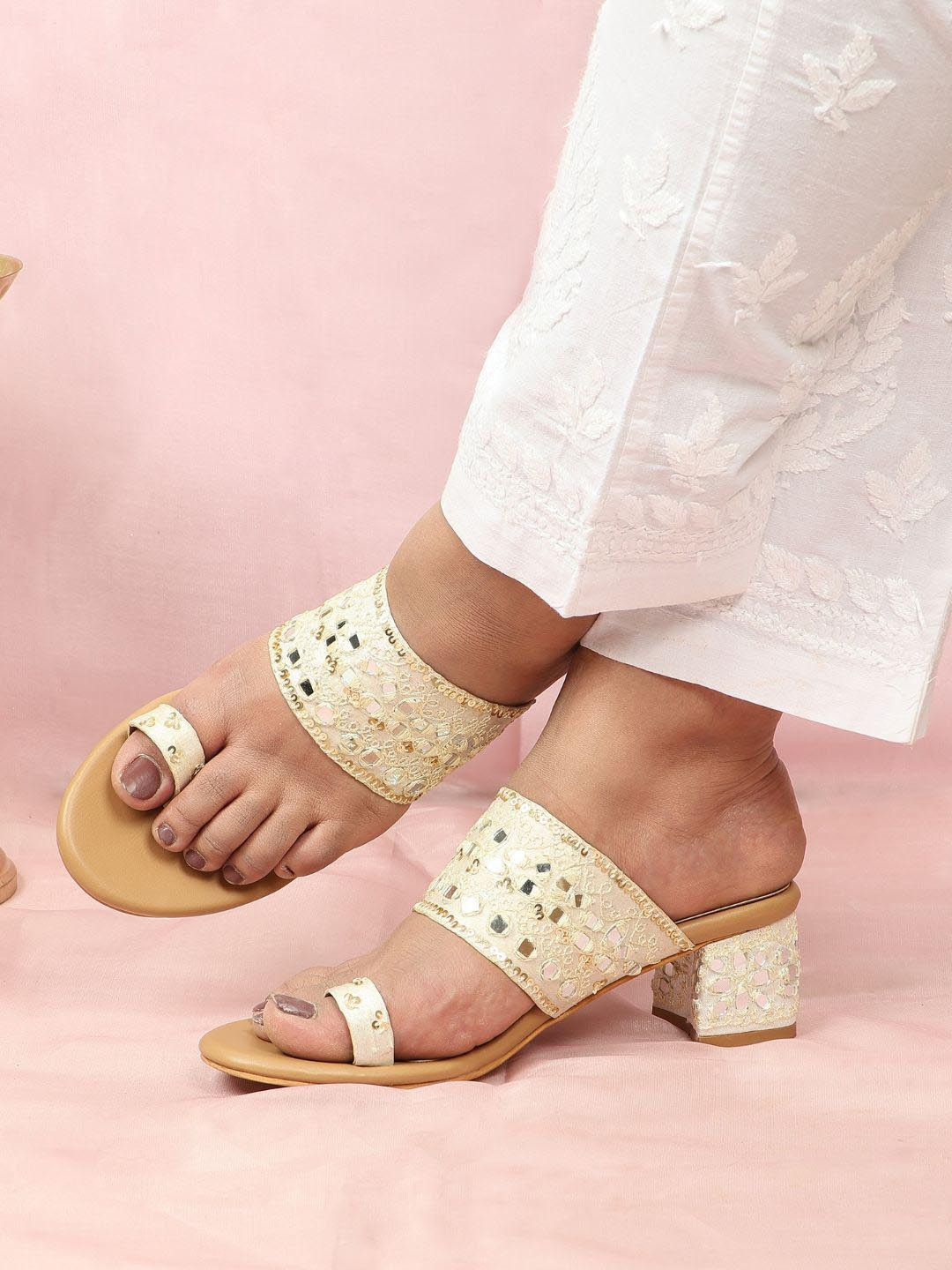 Buy Nysah Women Embellished Leather Ethnic Block Mules - Heels for ...