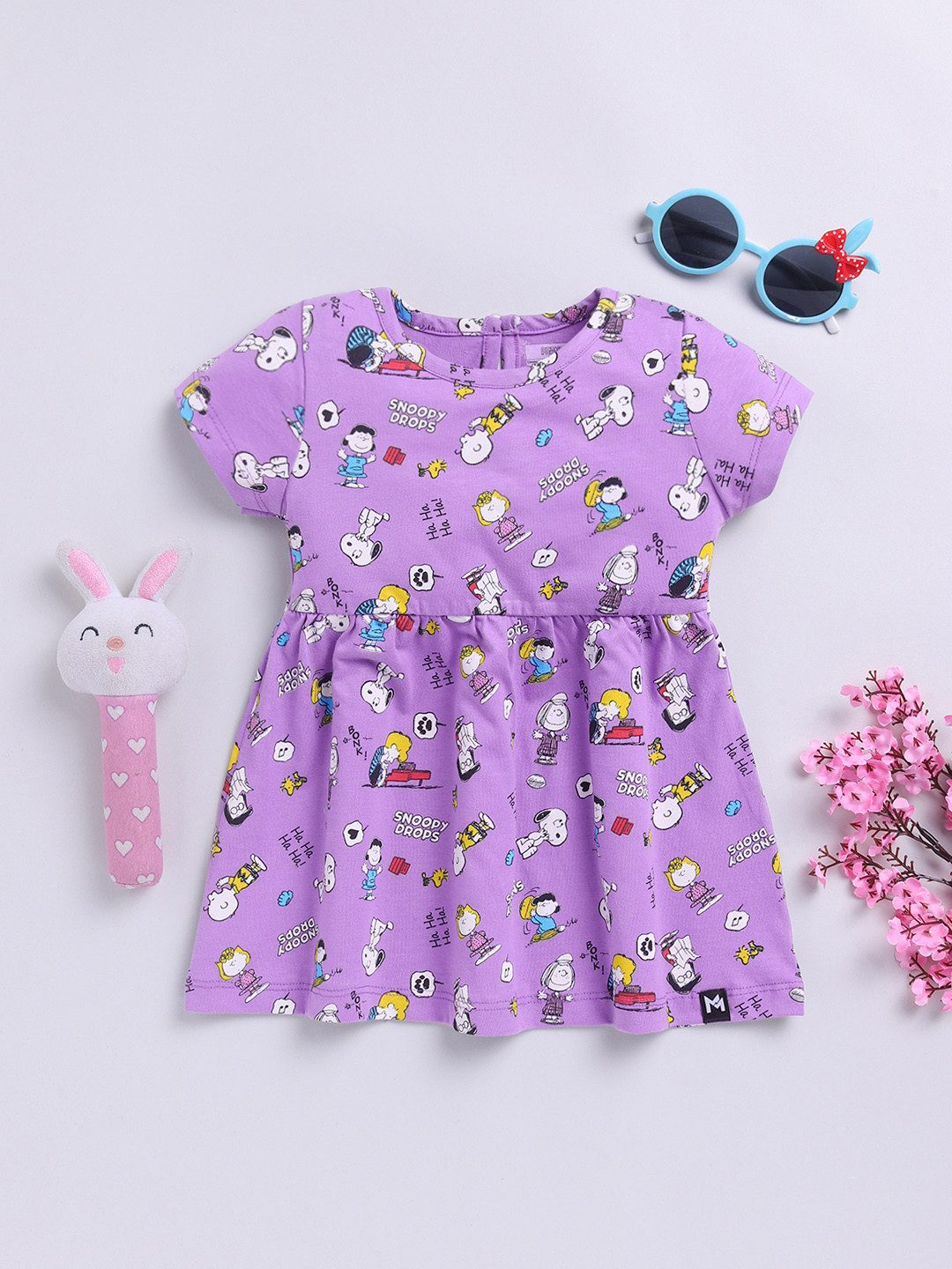Buy YK X Minute Mirth Girls Snoopy Printed Cotton Fit & Flare Dress ...