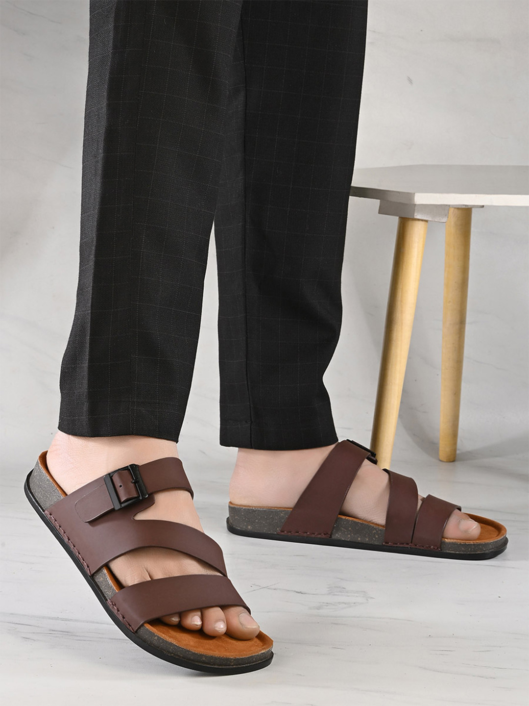 Buy Styli Men Platform Sole Double Band With Buckle Sandals - Sandals ...