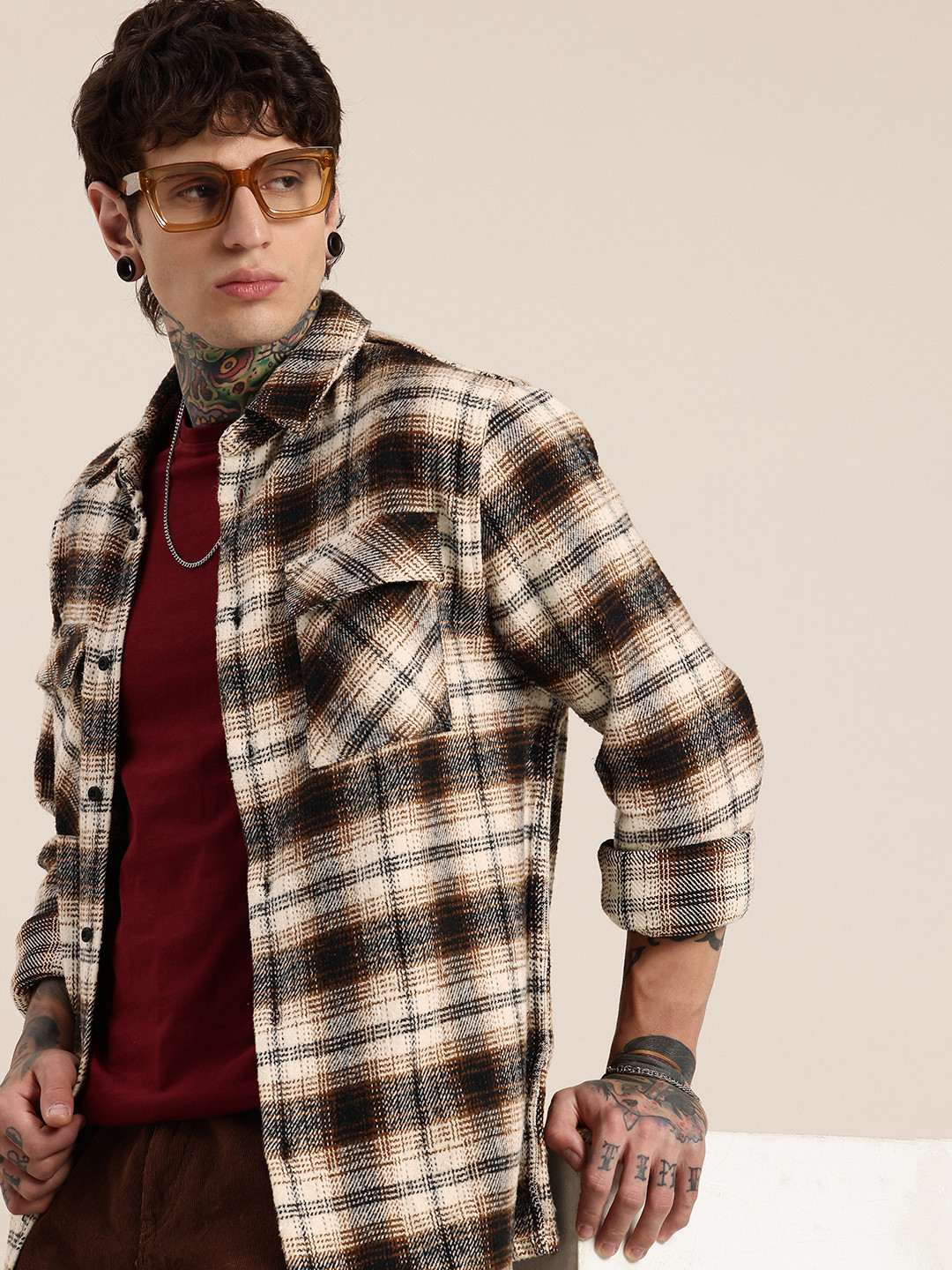 Buy HERE&NOW Checked Oversized Shacket - Shackets for Men 32698678 | Myntra