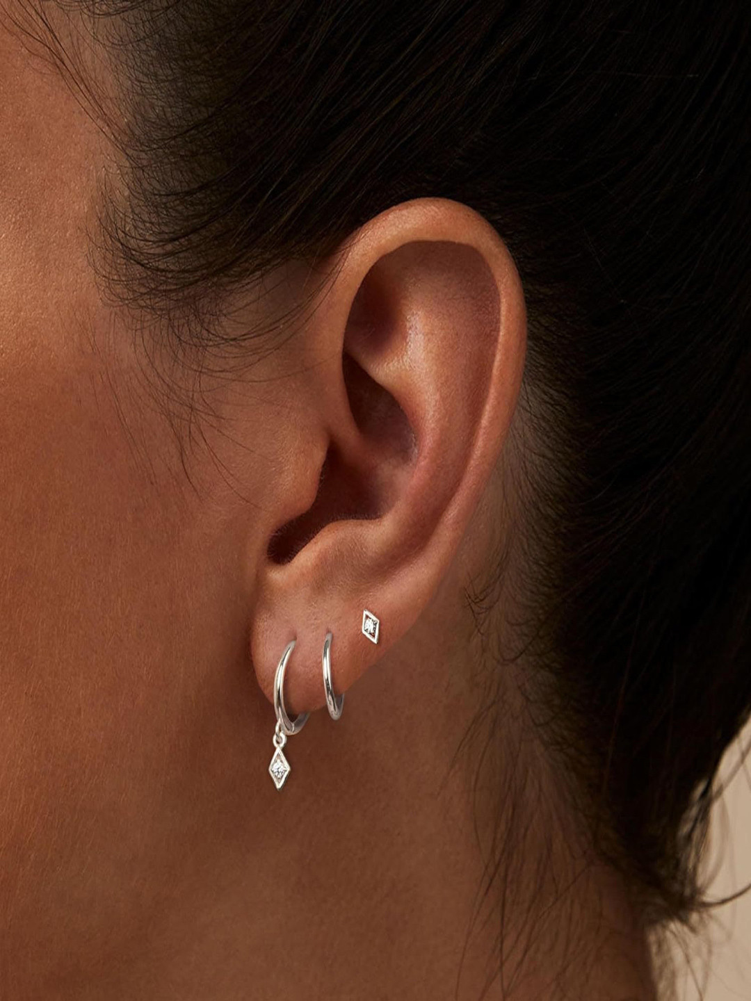 Buy AQUASTREET Set Of 3 14K Silver Plated Single Ear Piercing ...