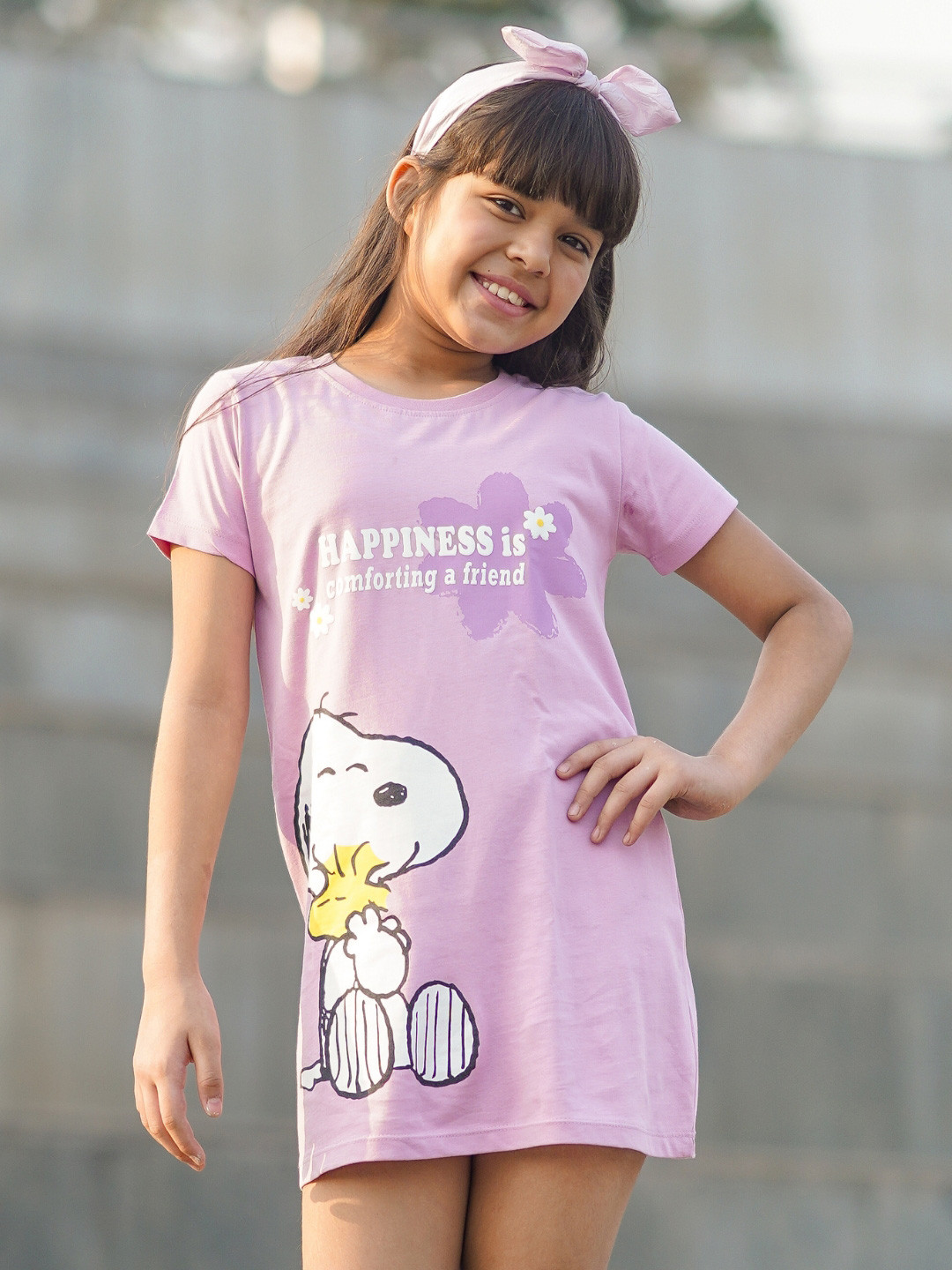 Buy Nap Chief Girls Peanuts Snoopy Cuddle Printed Round Neck Cotton T Shirt Dress - Dresses for ...