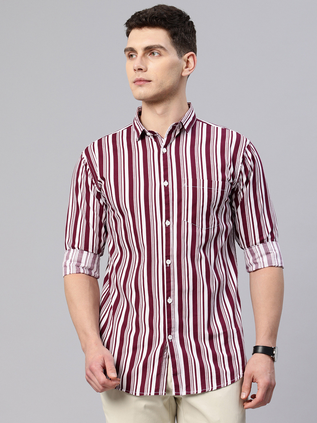 Buy Majestic Man Comfort Slim Fit Vertical Striped Pure Cotton Casual ...