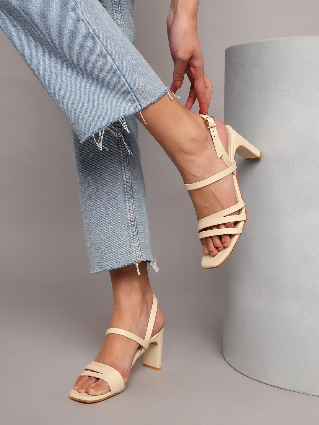 Buy Truffle Collection PU Block Sandals With Buckles - Heels for Women ...