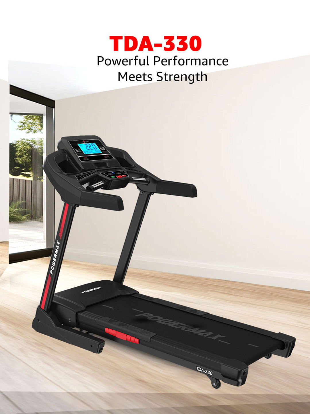 Buy PowerMax Fitness TDA 330 Motorised Foldable 6HP Peak DC Motor Treadmill With Cooling Fan ...