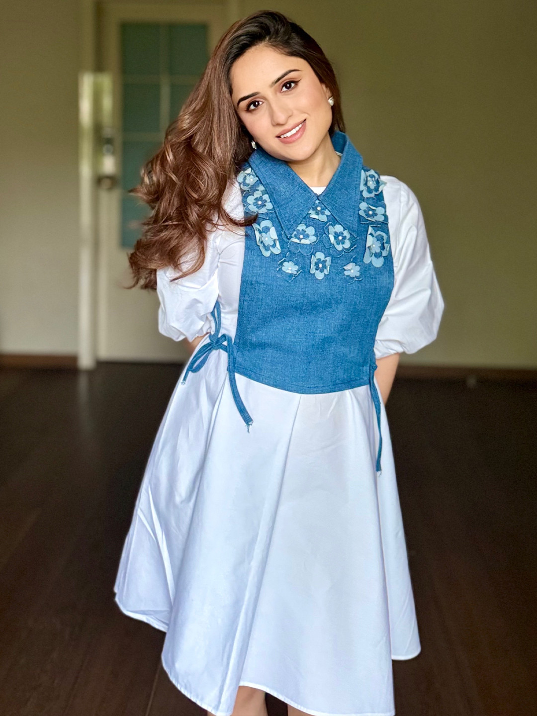 Buy WEAVING CULT White Short Dress With Detachable Denim Panel ...