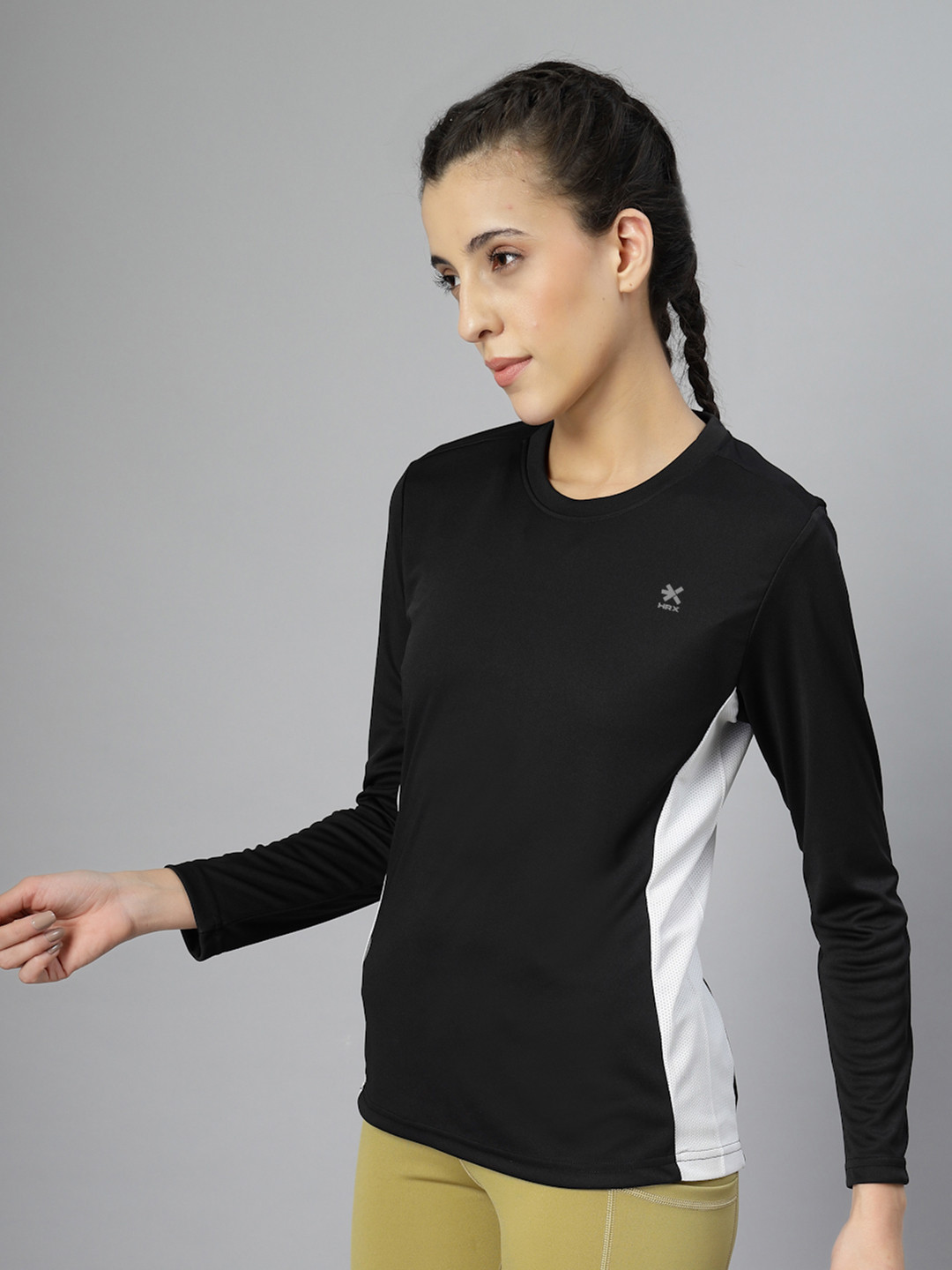 Buy HRX By Hrithik Roshan Women Colourblocked Round Neck Slim Fit T ...