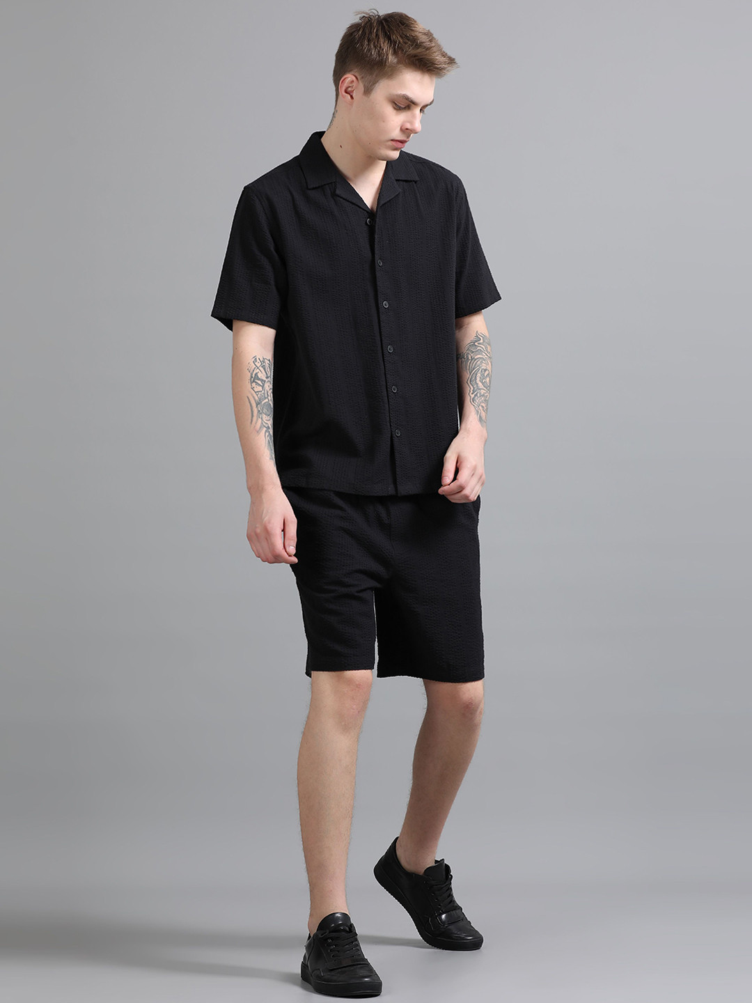 Buy StitchX Men Textured Cotton Seersucker Resort Shirt & Short Co Ord ...