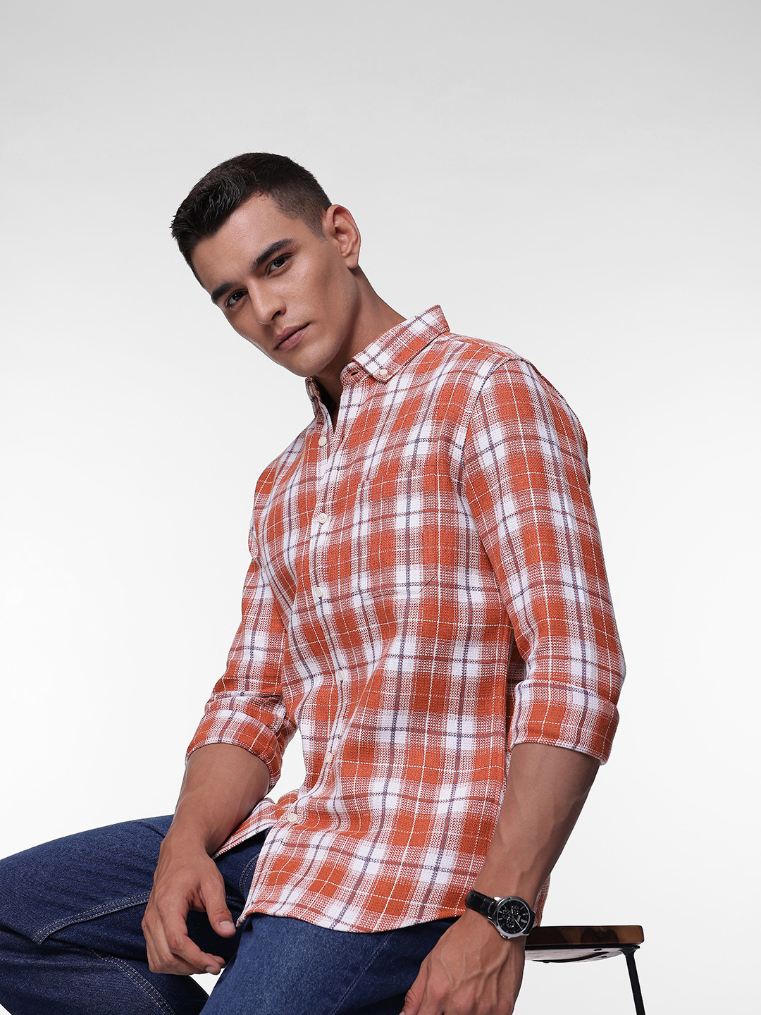 Buy French Connection Men Premium Slim Fit Checked Pure Cotton Casual ...