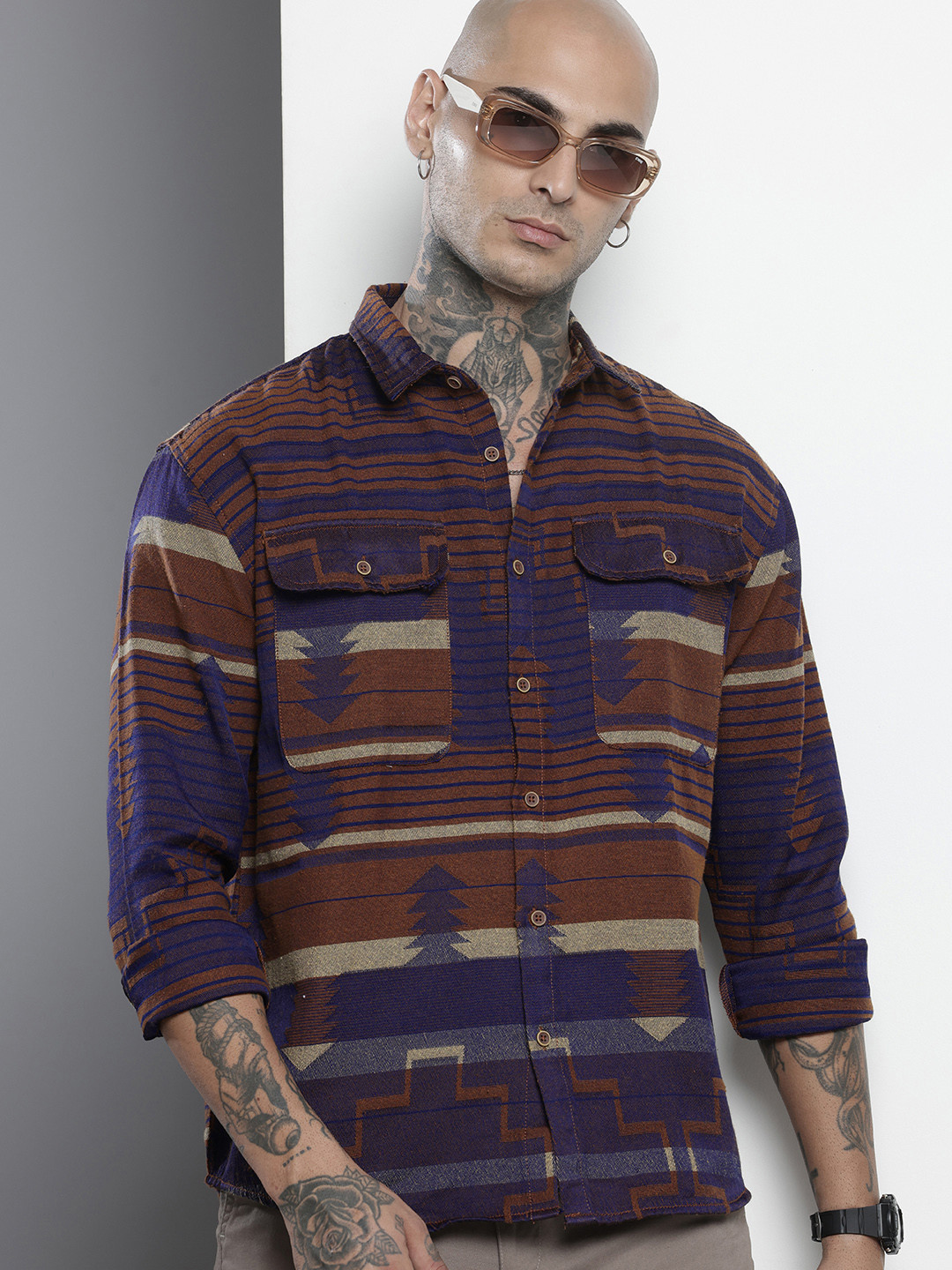 Buy The Indian Garage Co Self Design Geometric Drop Shoulder Sleeves ...