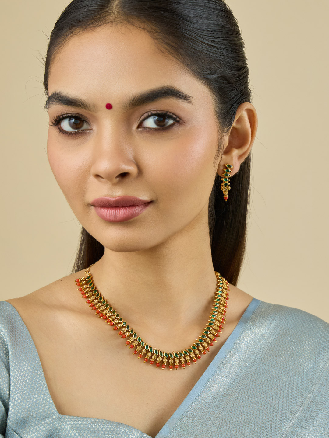 Buy Kushal's Fashion Jewellery Green Gold Plated Stone Studded Ethnic ...