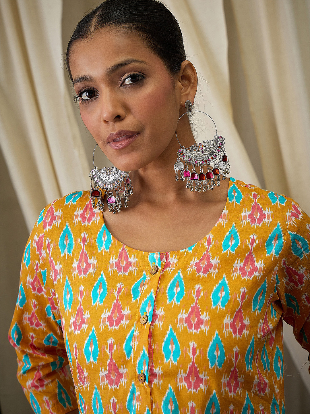 Buy Anouk Ethnic Motifs Printed Round Neck Pure Cotton Straight Kurta ...