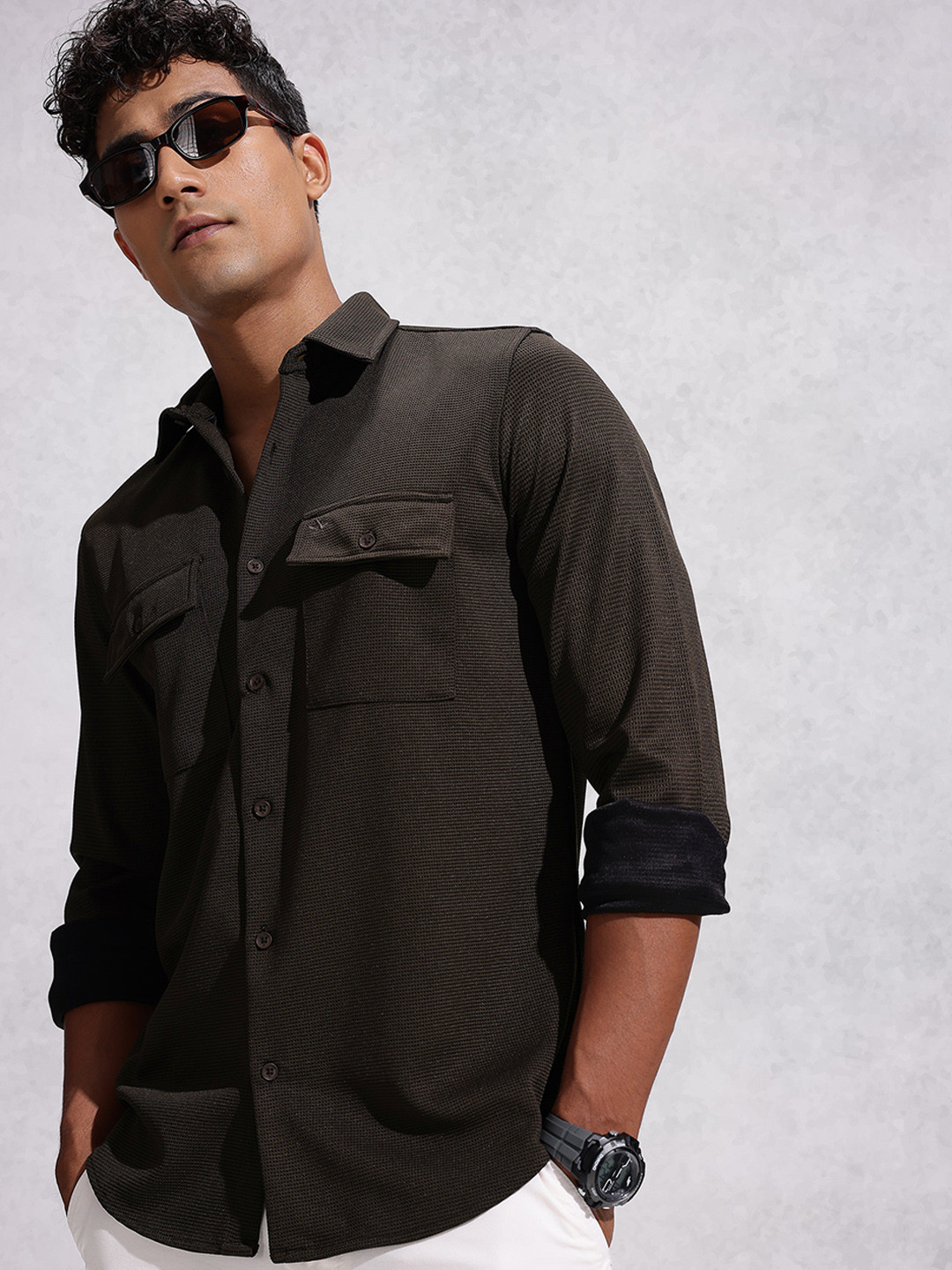 Buy WROGN Self Design Textured Casual Shirt - Shirts for Men 33009080 ...