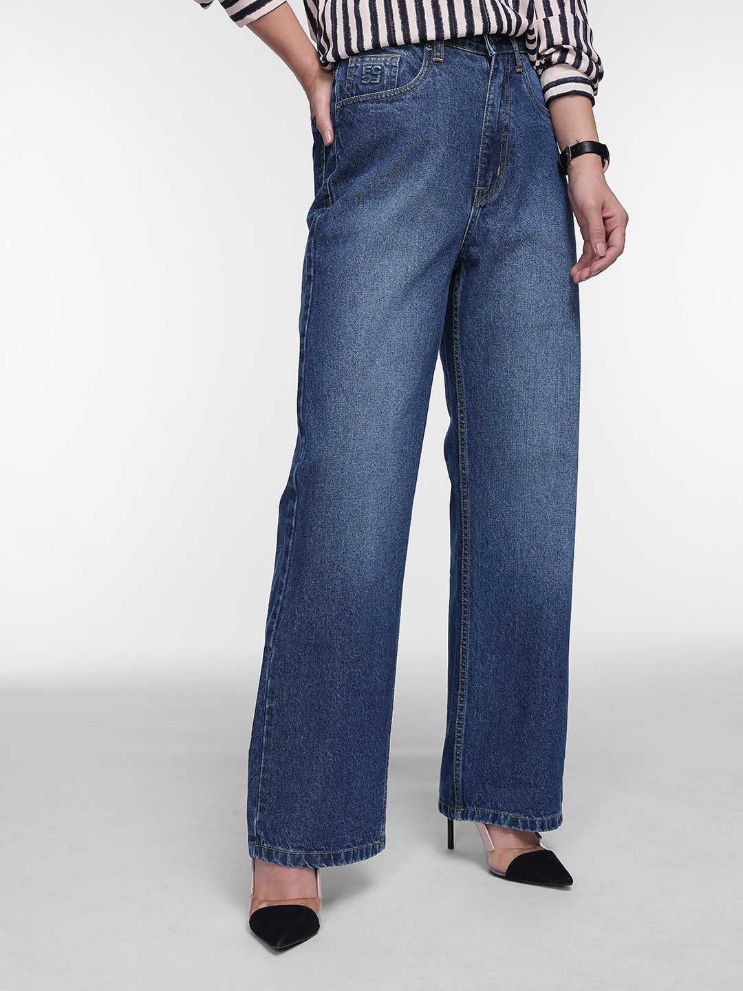 Buy French Connection Smart Wide Leg High Rise Light Fade Jeans - Jeans ...