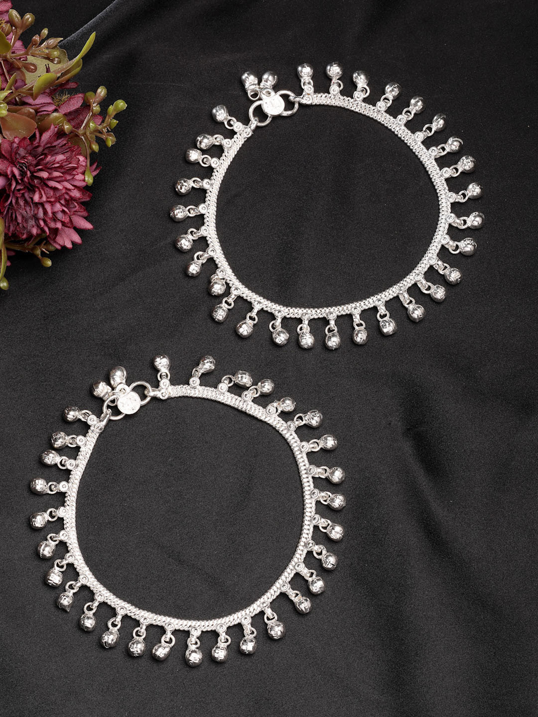 Buy Anouk Women Set Of 2 Silver Plated Ghungroo Beaded Anklets - Anklet ...