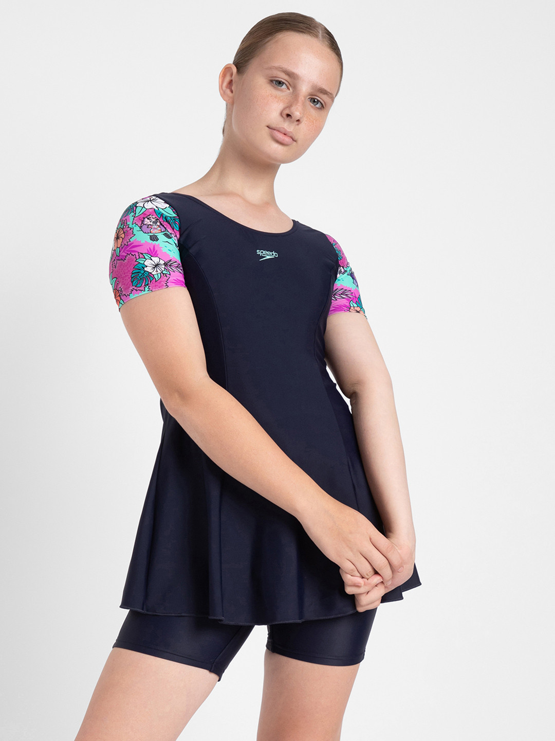 Buy Speedo Girl's Endurance10 UPF 40+ Sleeved Closedback Swimdress With ...