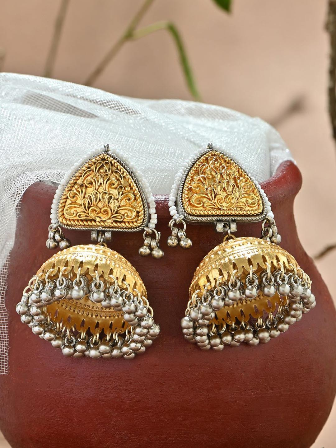 Buy Fida Gold & Silver Toned Bridal Teardrop Floral Pearl Muhuratam ...