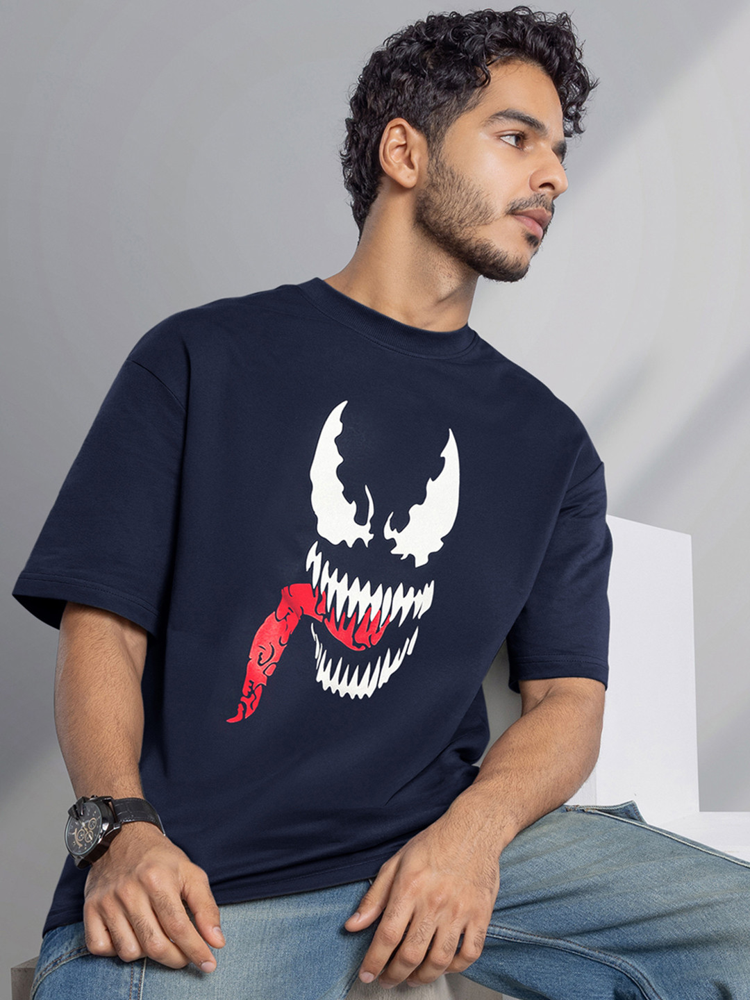 Buy Bewakoof Official Marvel Merchandise Navy Blue Venom Graphic ...