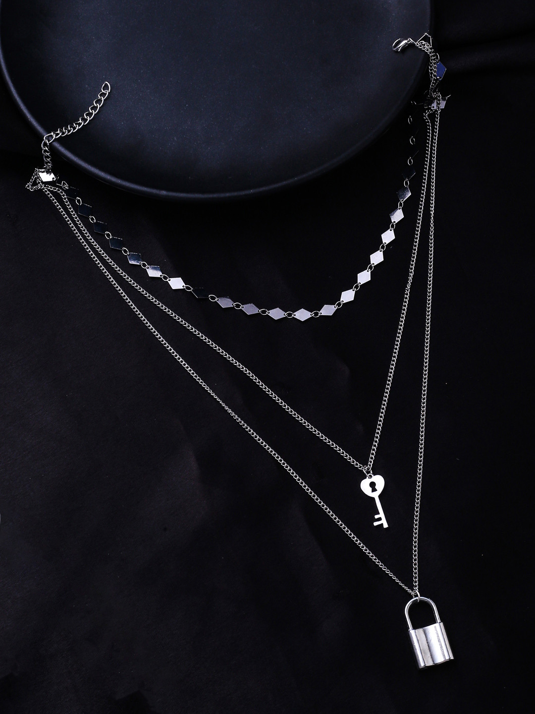 Buy DressBerry Silver Plated 3 Layered Minimal Chain - Necklace And ...