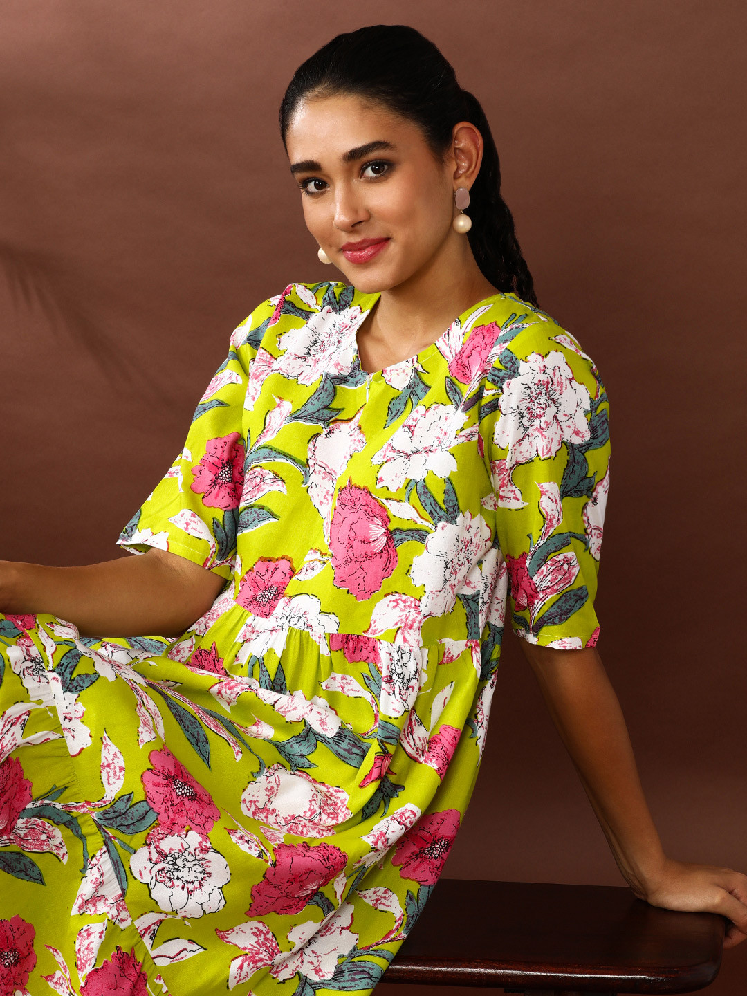 Buy Jaipur Kurti Women Floral Printed A Line Tiered Dress - Ethnic ...