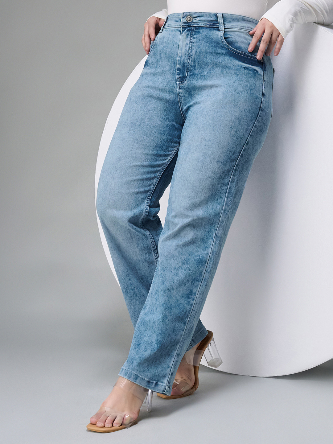 Buy Miss Chase A+ Women Wide Leg High Rise Light Fade Stretchable Jeans ...