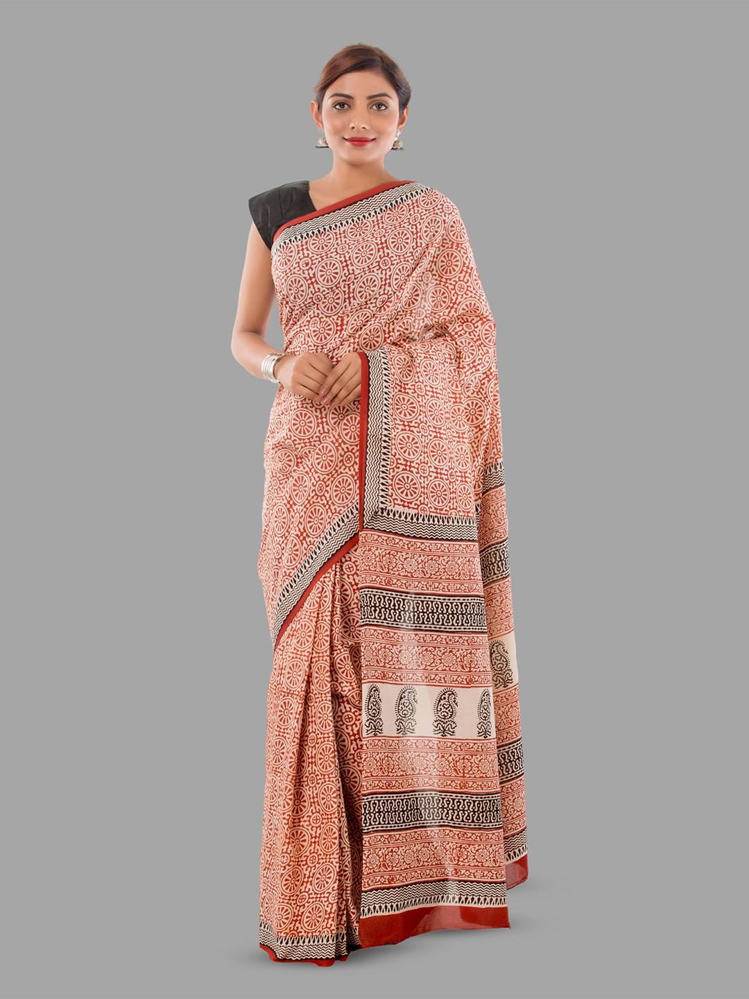 Buy HANDICRAFT PALACE Ethnic Motifs Pure Cotton Block Print Saree ...