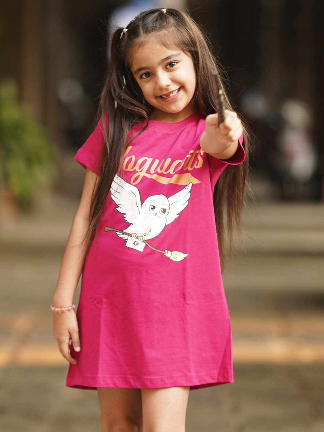 Buy Nap Chief Girls Harry Potter Hedwig Printed Round Neck Cotton T Shirt Dress - Dresses for ...