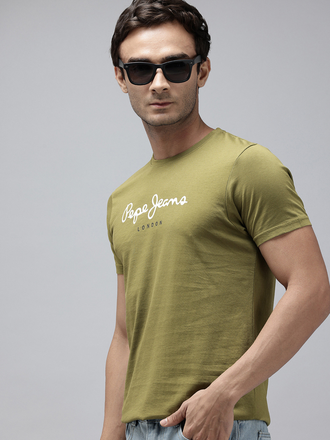 Buy Pepe Jeans Brand Logo Printed Pure Cotton Slim Fit T Shirt ...