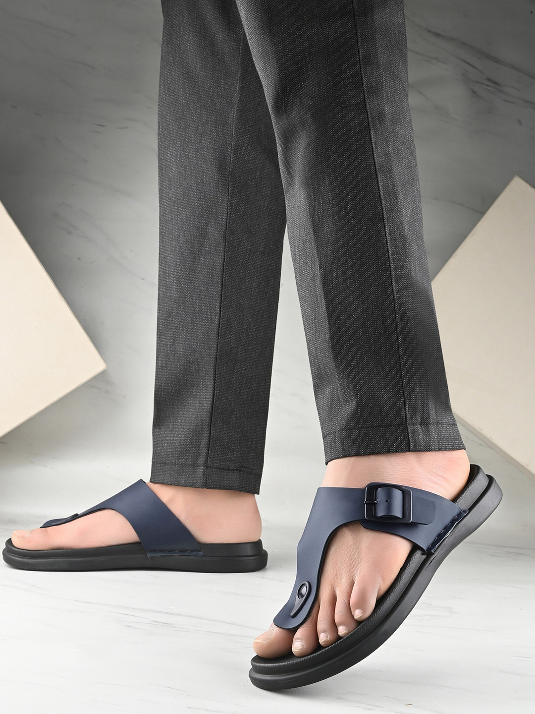 Buy Knoos Men Open Toe T Strap Flats - Flats for Men 33128759 | Myntra