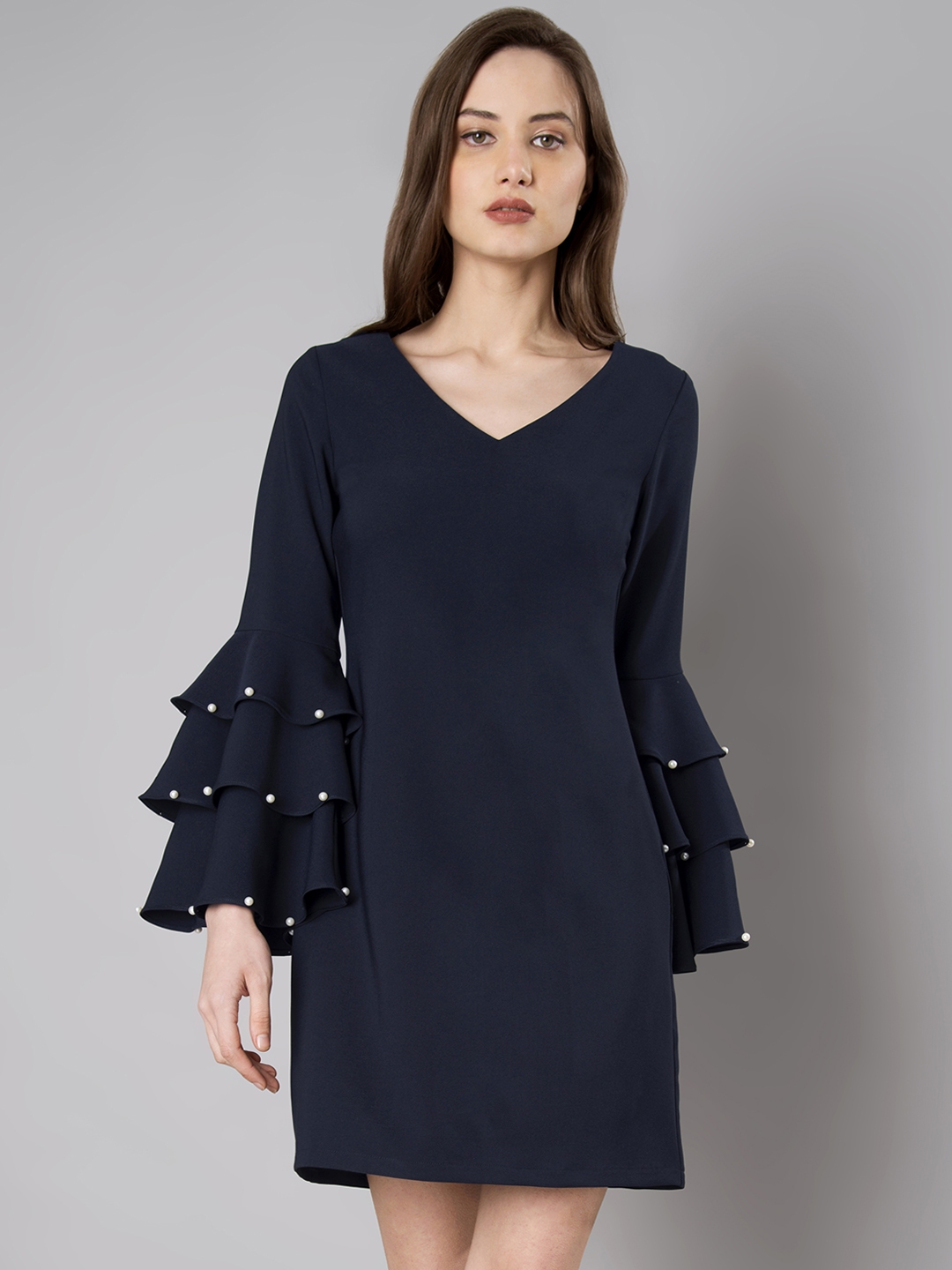 Buy Faballey Women Navy Blue Solid A Line Dress Dresses For Women