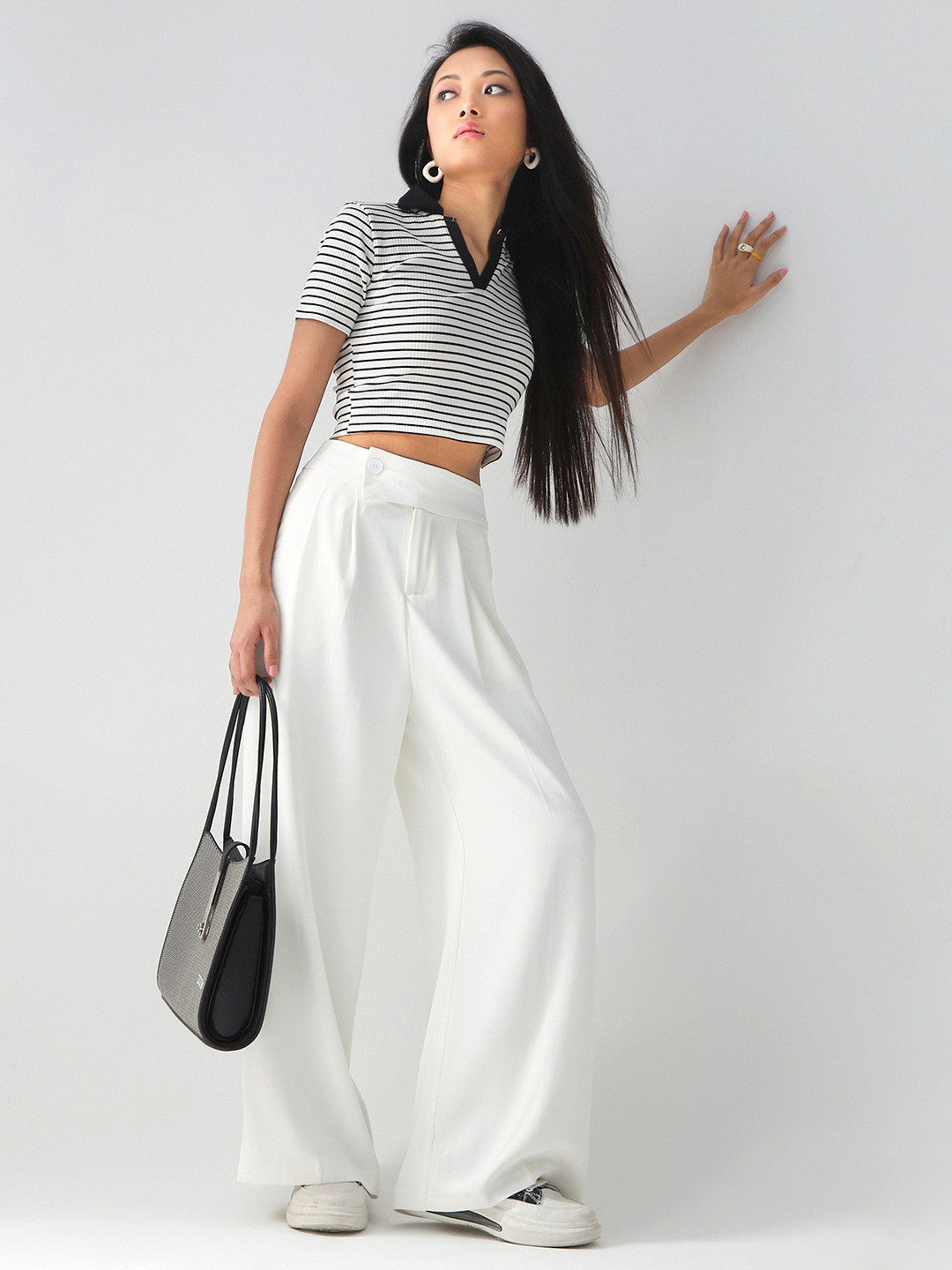 Buy StyleCast X SERA Women Smart Flared High Rise Pleated Korean Pants ...