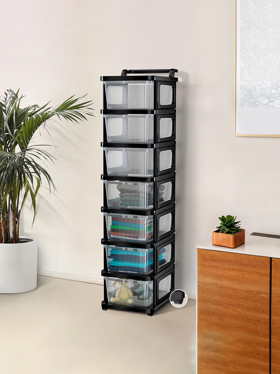 Buy Kuber Industries 7 Layer Black Plastic Modular Cabinet Wheels ...