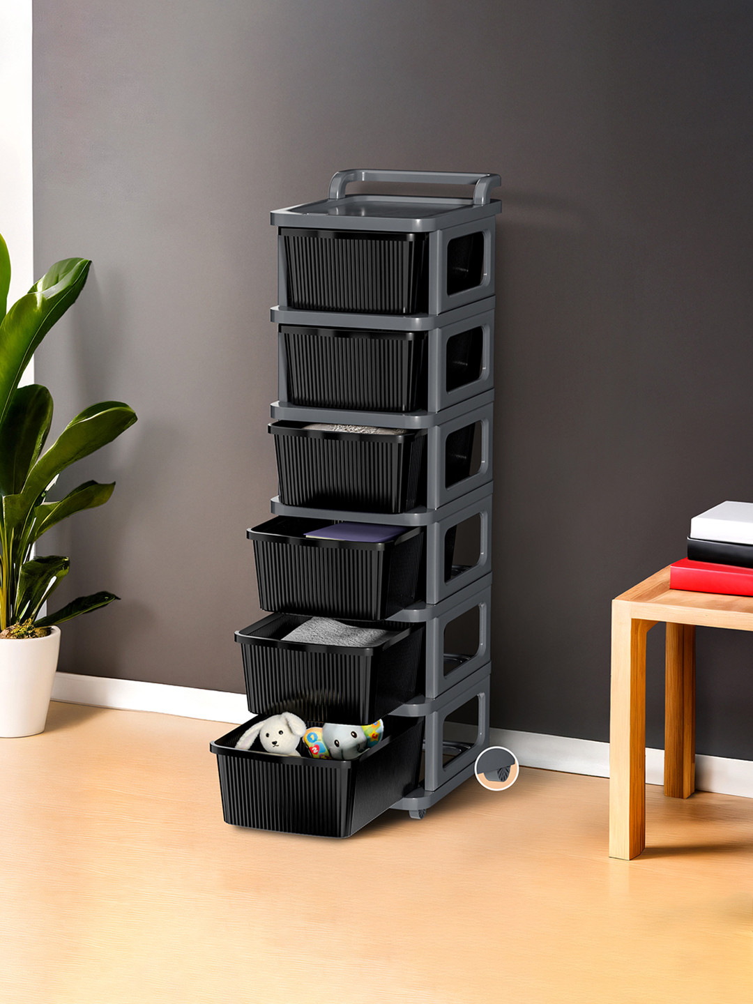 Buy Kuber Industries Grey & Black 6 Layer Modular Cabinet Plastic ...