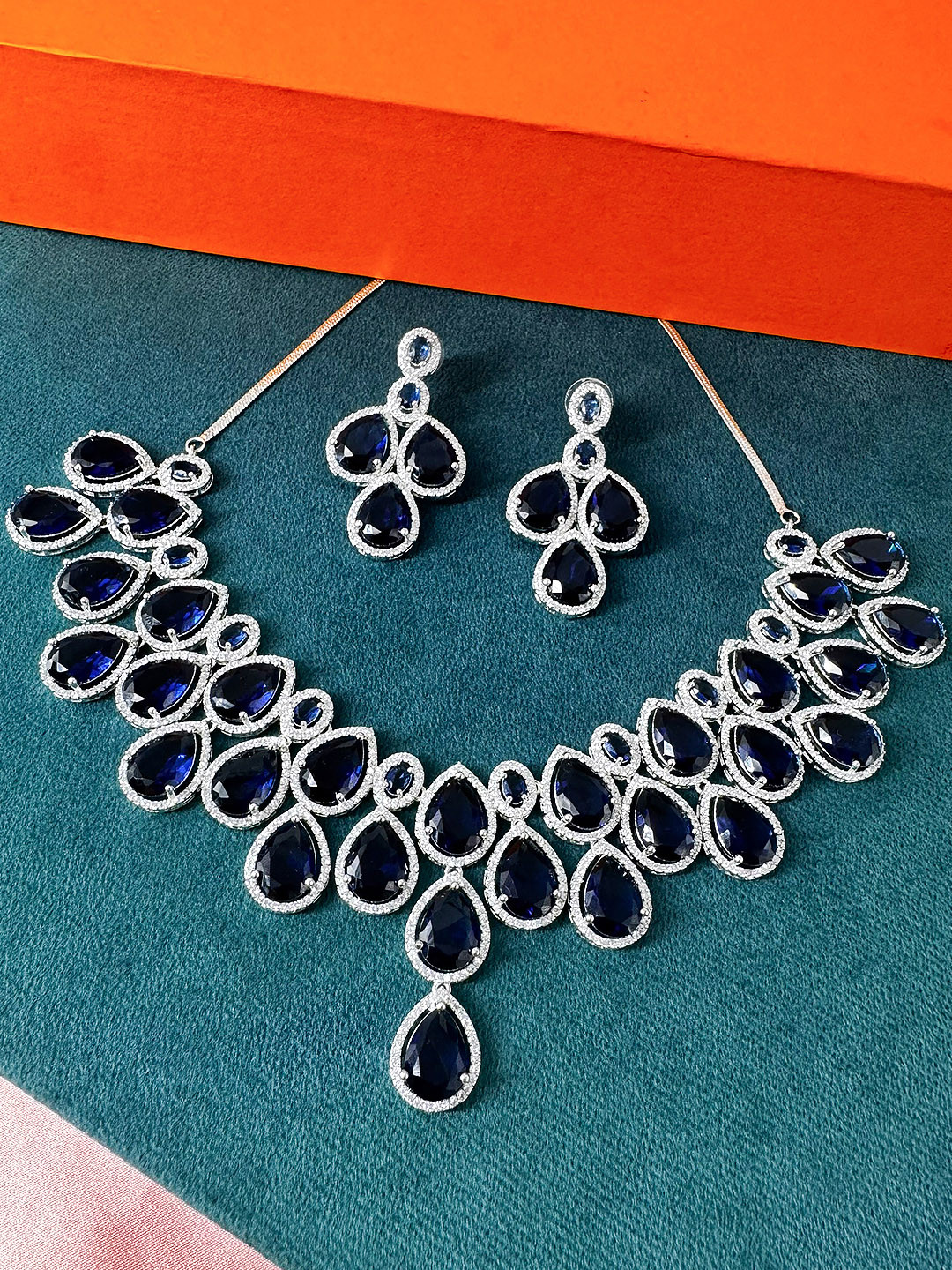 Buy PRIVIU Sliver Plated American Diamond Studded Jewellery Set ...