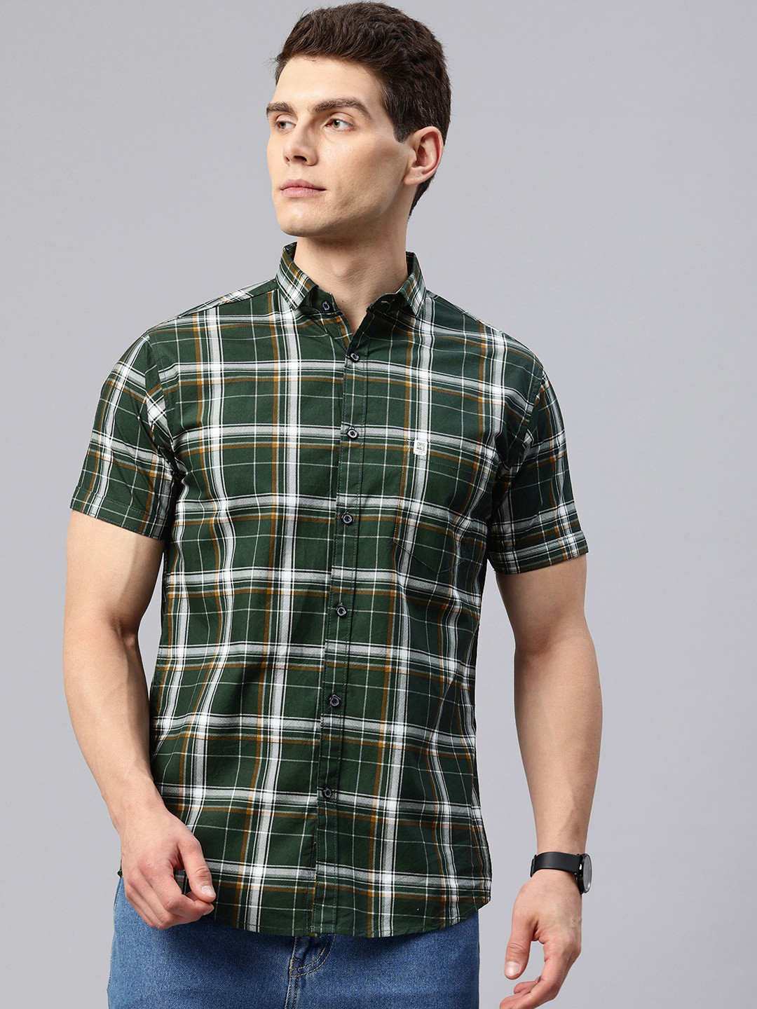 Buy Majestic Man Men Comfort Slim Fit Checked Pure Cotton Casual Shirt ...
