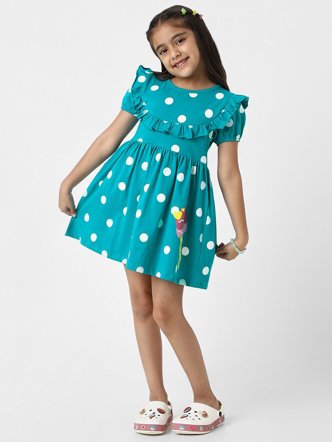 Buy Nauti Nati Polka Dot Print Puff Sleeve Ruffled Fit & Flare Dress ...