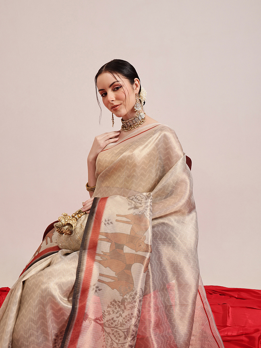 Buy Silk Land Animal Digital Print Zari Munga Tissue Saree - Sarees for ...