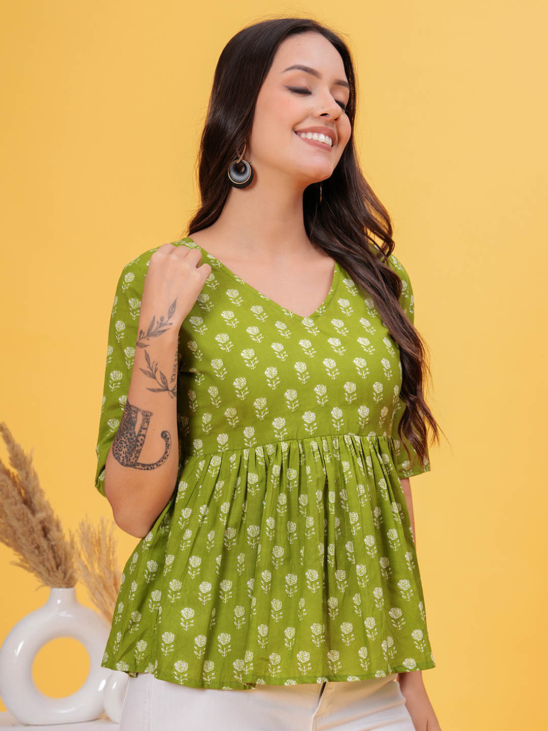 Buy Zenava By Myntra Women Pure Cotton Printed Cotton Peplum Top - Tops ...