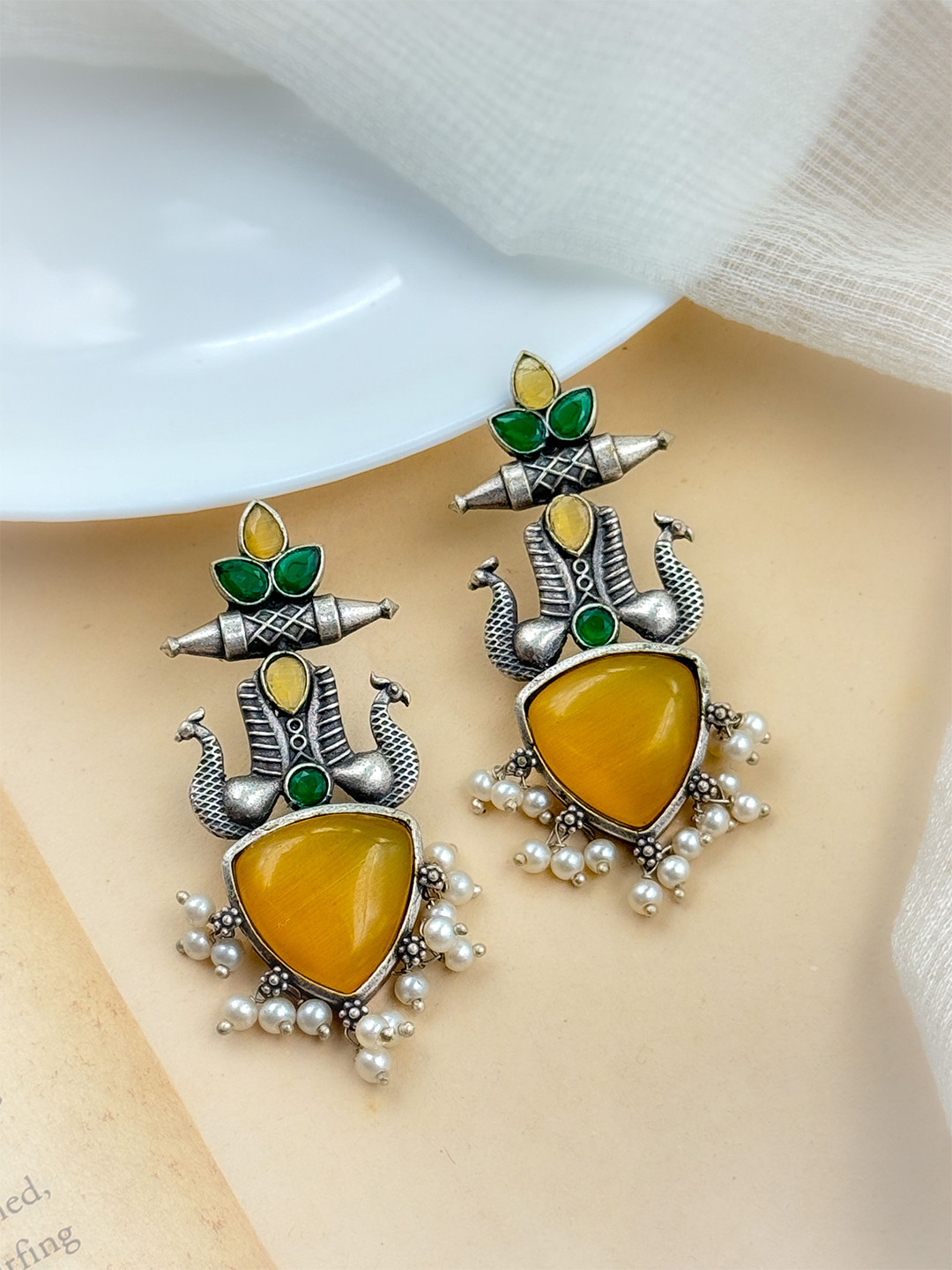 Buy NAMAN ARTS Silver Plated Artificial Stones Studded Contemporary ...