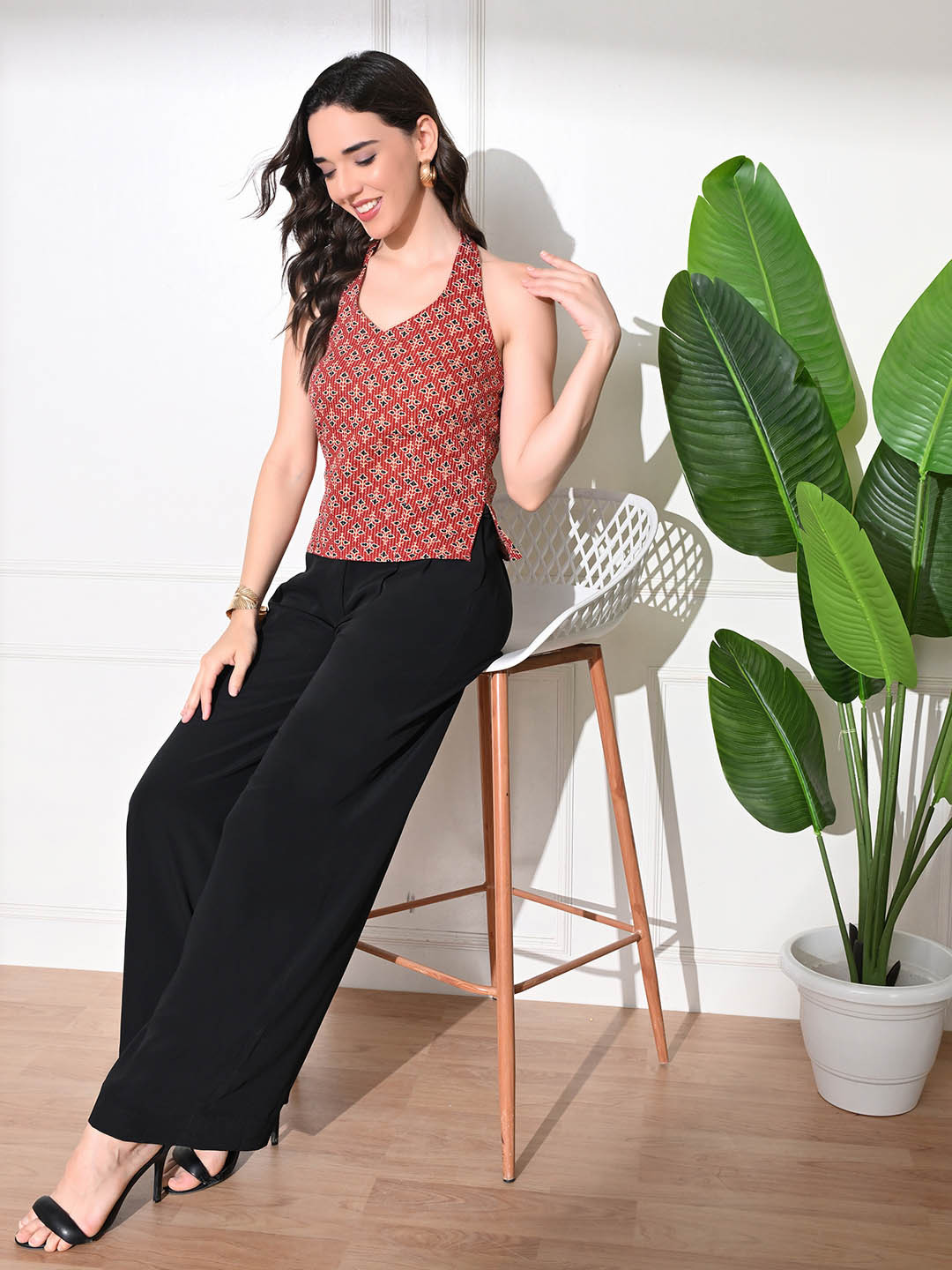 Buy Zenava By Myntra Women Halter Neck Pure Cotton Top - Tops for Women ...