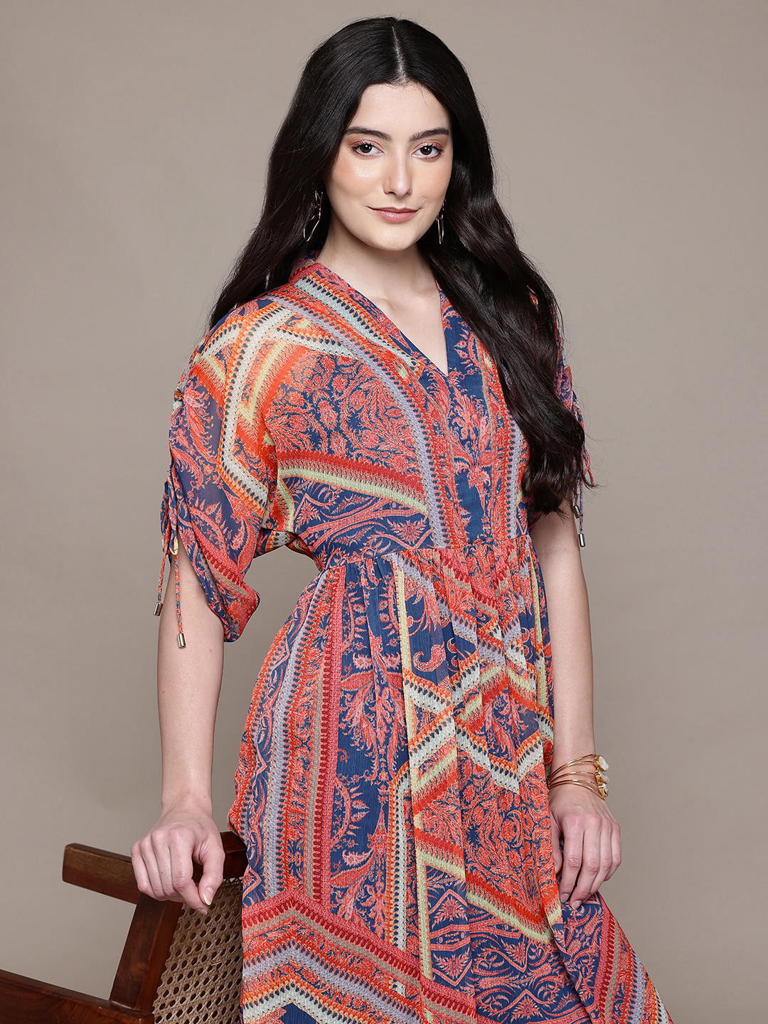 Buy Aarke Ritu Kumar Ethnic Motifs Print Chiffon A Line Midi Dress ...