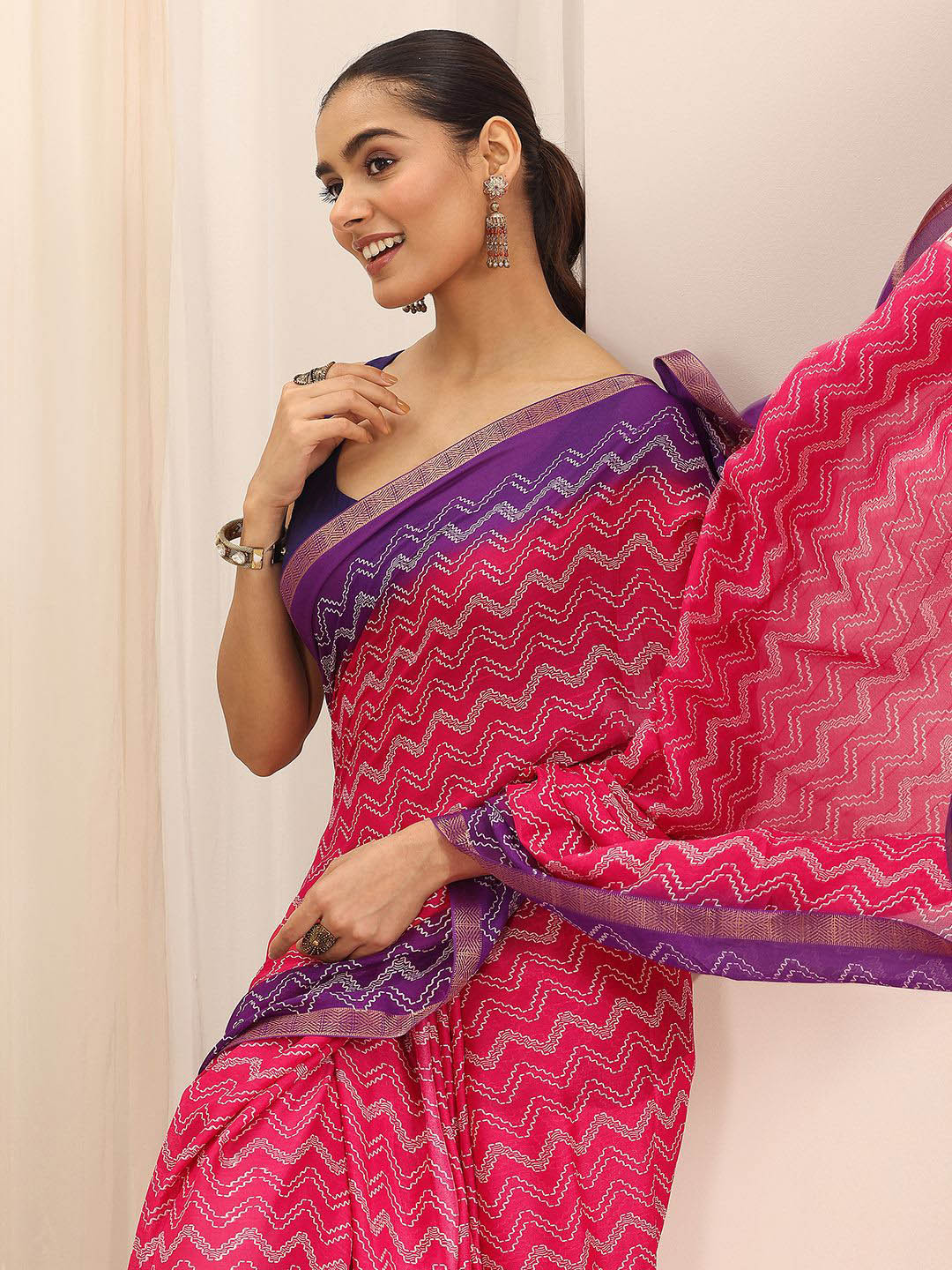 Buy Libas Women Laheriya Poly Georgette Saree - Sarees for Women ...