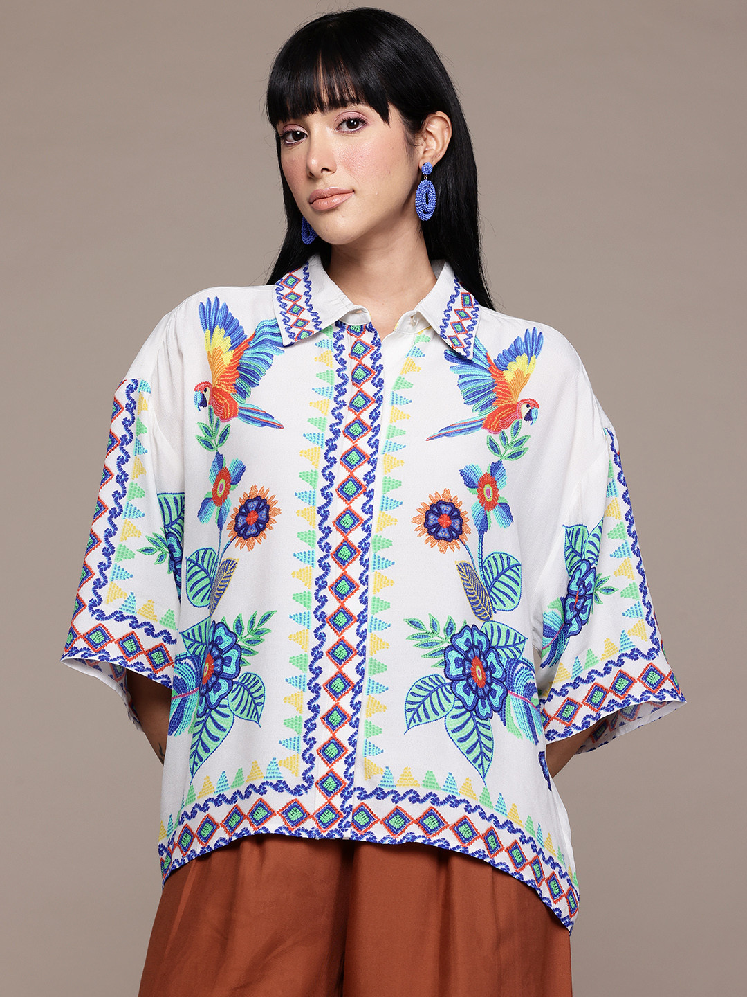 Buy Label Ritu Kumar Floral Embroidered Casual Shirt - Shirts for Women ...