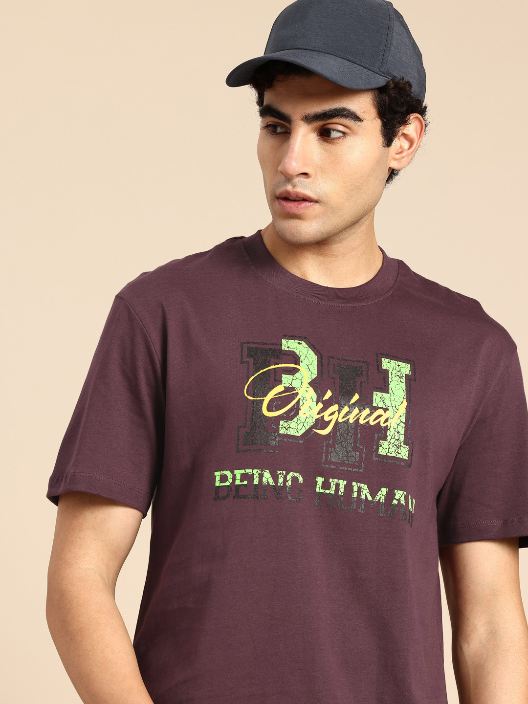 Buy Being Human Brand Logo Printed Drop Shoulder Sleeves Pure Cotton T ...