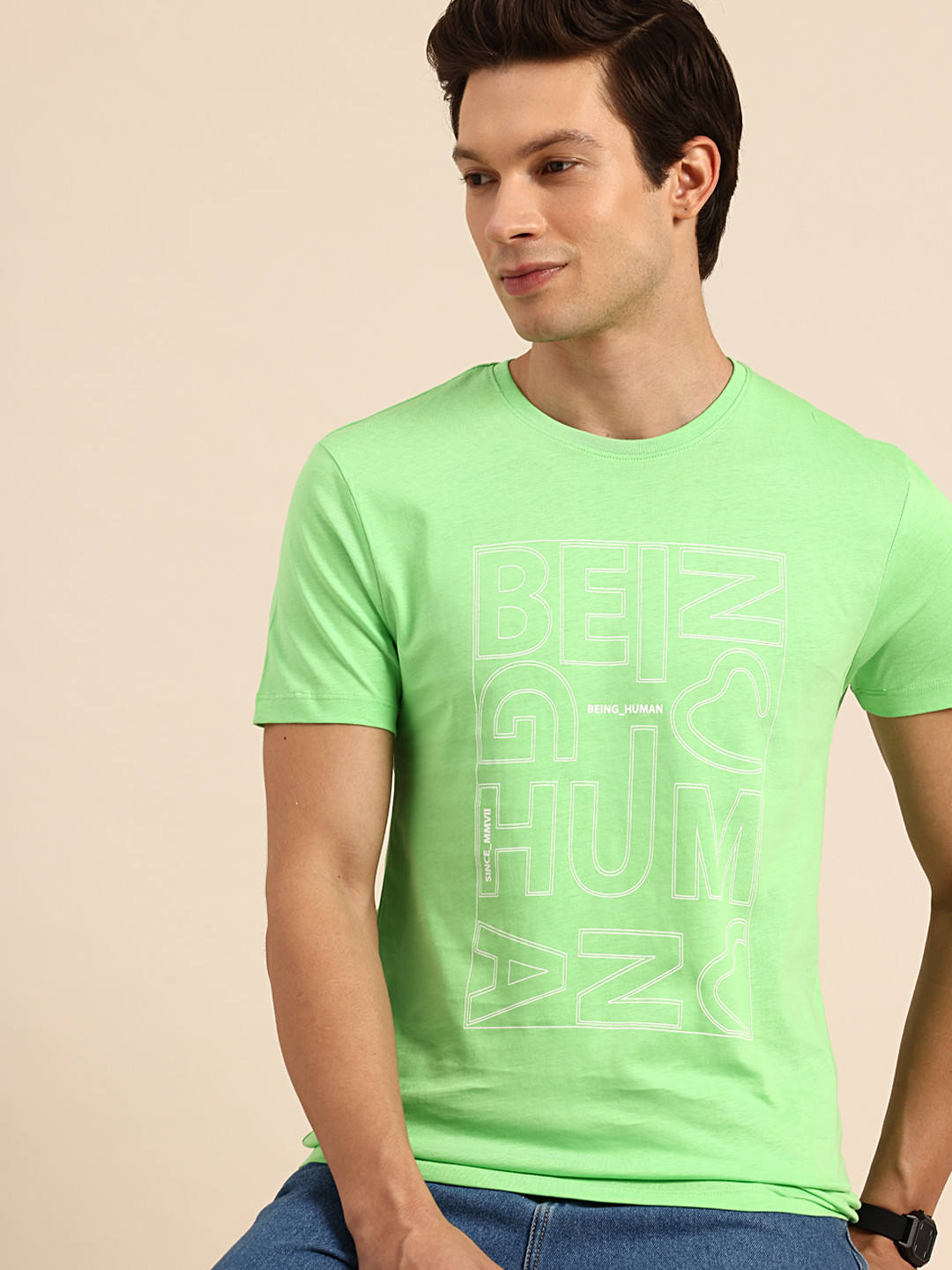 Buy Being Human Brand Logo Printed Pure Cotton Slim Fit T Shirt ...